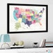 Large USA Map Heart Map. Bright Watercolor Style. Custom