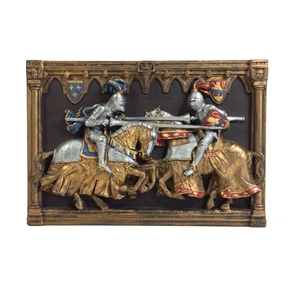 Vintage Jousting Knights Wall Art Plaque by D.M. Morton
