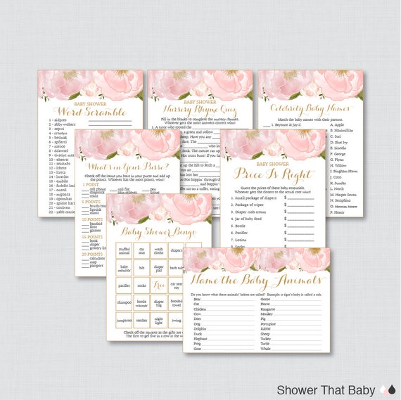 Floral Baby Shower Games Package Seven Printable Games: