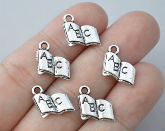 50pcs Mini Book Charms Reading Charm Antique Silver Tone