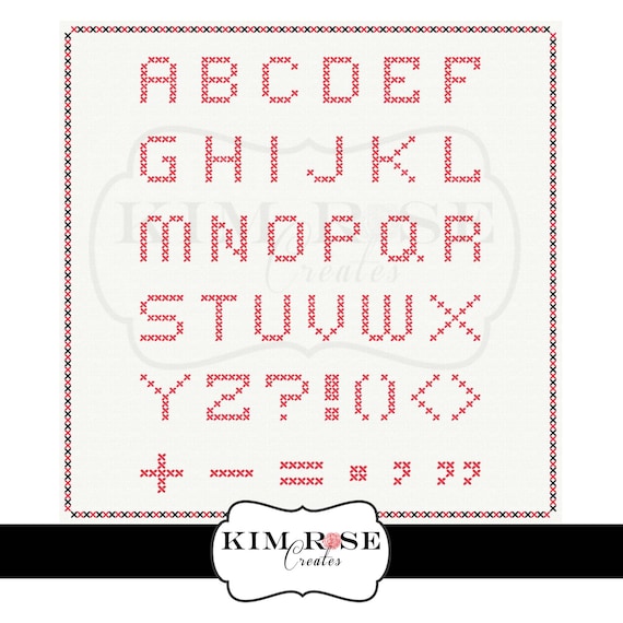 Cross-stitch Alphabet and Punctuation with Border & Background