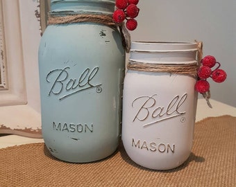 Items similar to Set of 5 Hand Painted Ball Mason Jars, Choose your ...