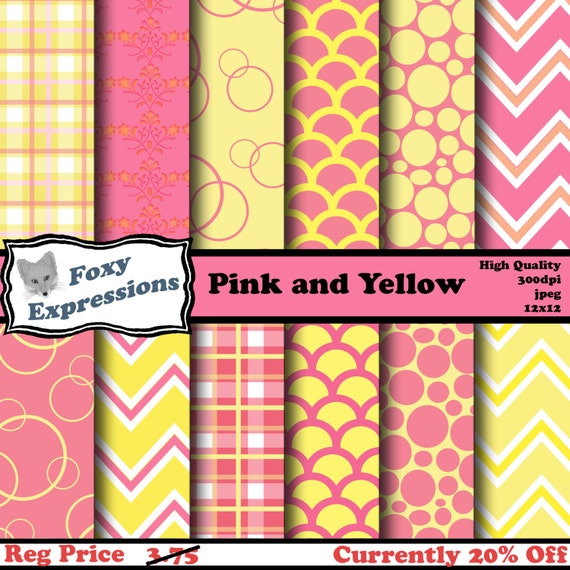 Pink and yellow digital scrapbook paper pack by FoxyExpressions