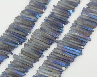 Rough Cyan Quartz Rock Crystal Graduated Stick Points by Jaylagems