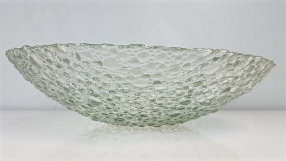 Large Vintage Pebble Art Glass Bowl Clear Bubble Glass Bowl