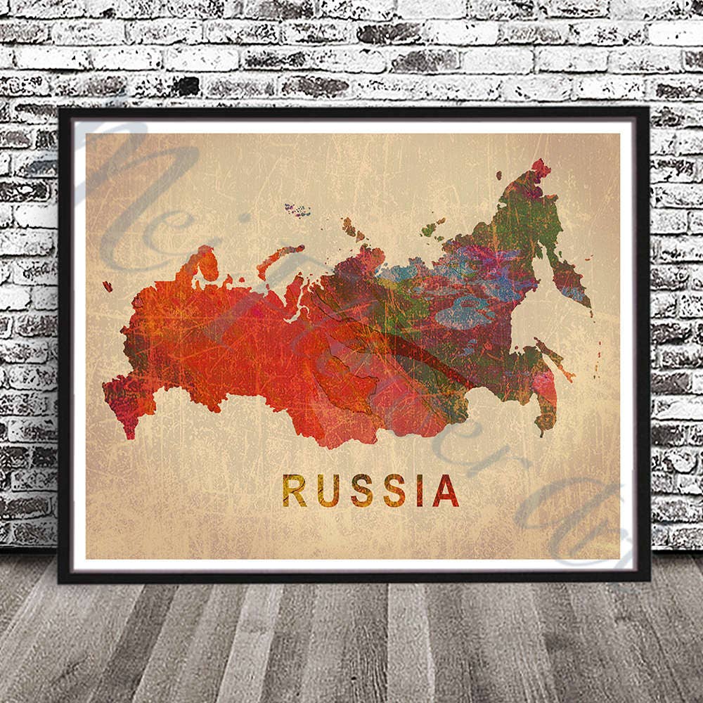 Vintage Russia Map PRINT Soviet Union Watercolor painting