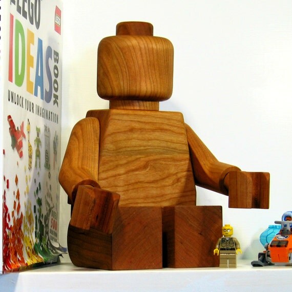 Large Wooden LEGO Man sculpture Cherry by MoreCowsThanPeople