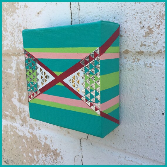 Triangles Stripes Acrylic Painting Mini by DustyRaysJewelry