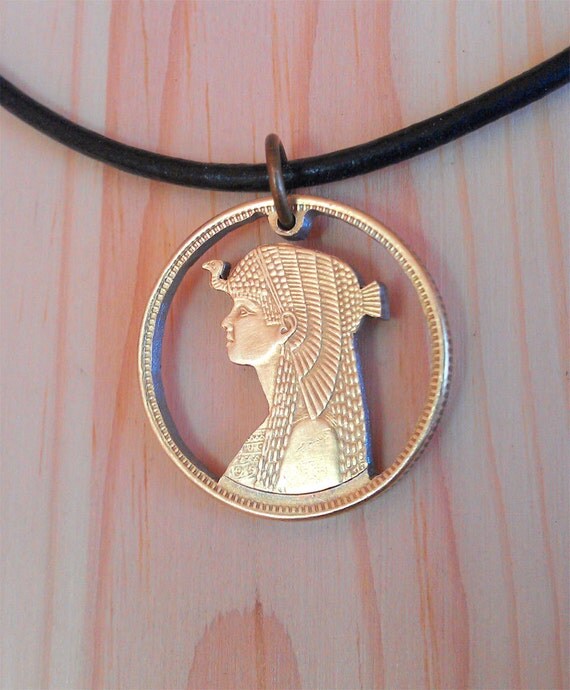 Cleopatra cut coin pendant necklace charm Egypt by CoinsFantasy