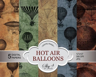 Hot Air Balloon Digital Paper Printable Cloud / Sky Digital