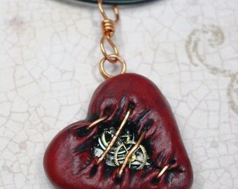 Items similar to Vampire Heart polymer clay heart pendant necklace ...