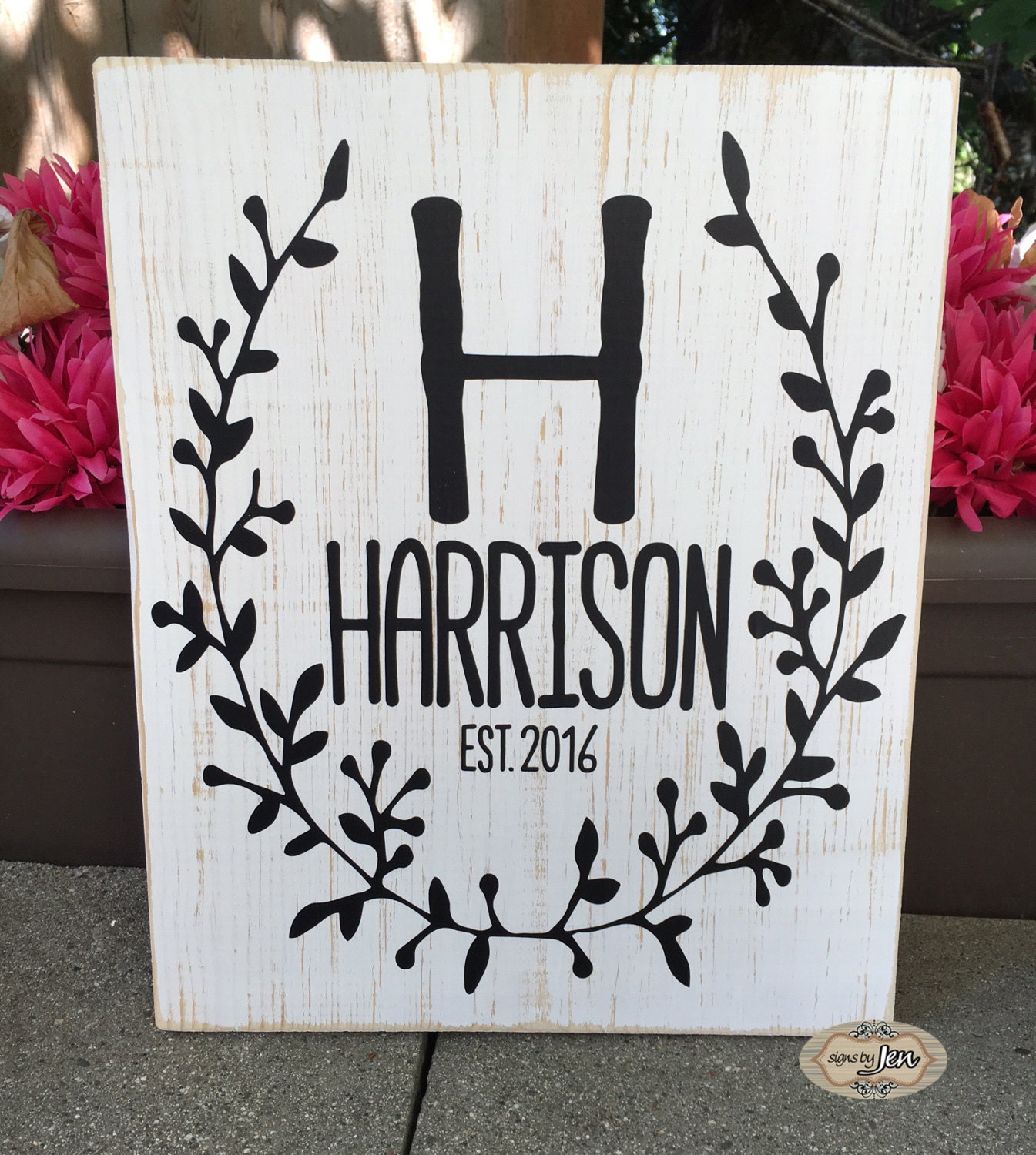 Family Established Monogram Sign wreath design last name