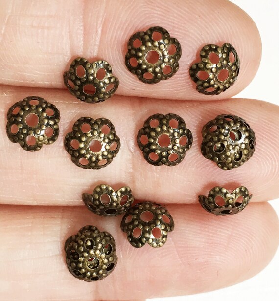 100 antique brass flower bead caps 7mm 6 petals flower bead