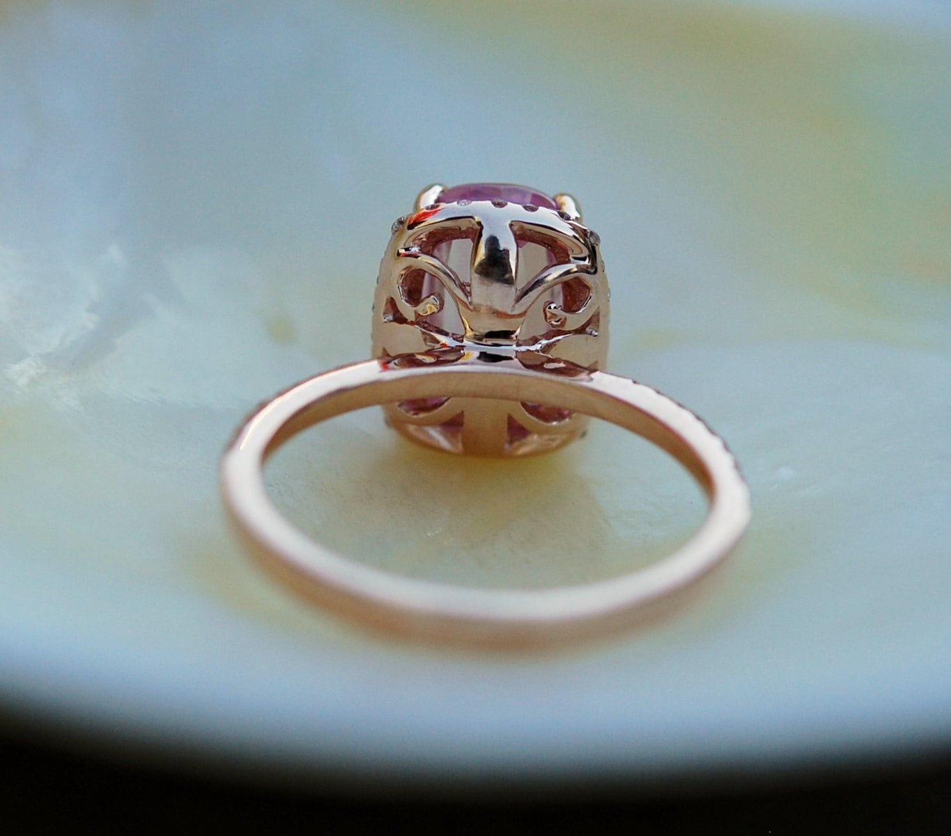Pink engagement ring sapphire ring 2.75ct Cushion raspberry peach ...