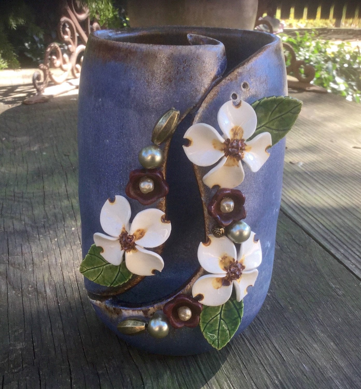 Handmade Pottery Vase Handmade Mosaic Vase by LivingWaterPottery