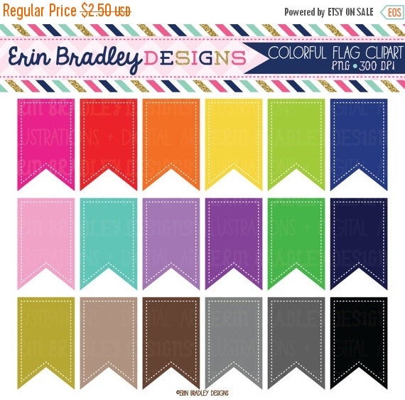 SALE Colorful Flags Clipart Instant Download by ErinBradleyDesigns