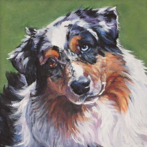 Australian Shepherd aussie dog art CANVAS print of painting