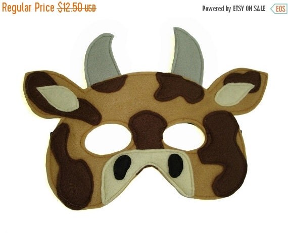 ON SALE Children's Brown COW Farm Animal Felt Mask by MagicalAttic