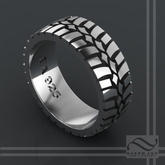 Mens Earth Tire Tread Ring Sterling Silver by mooredesign13