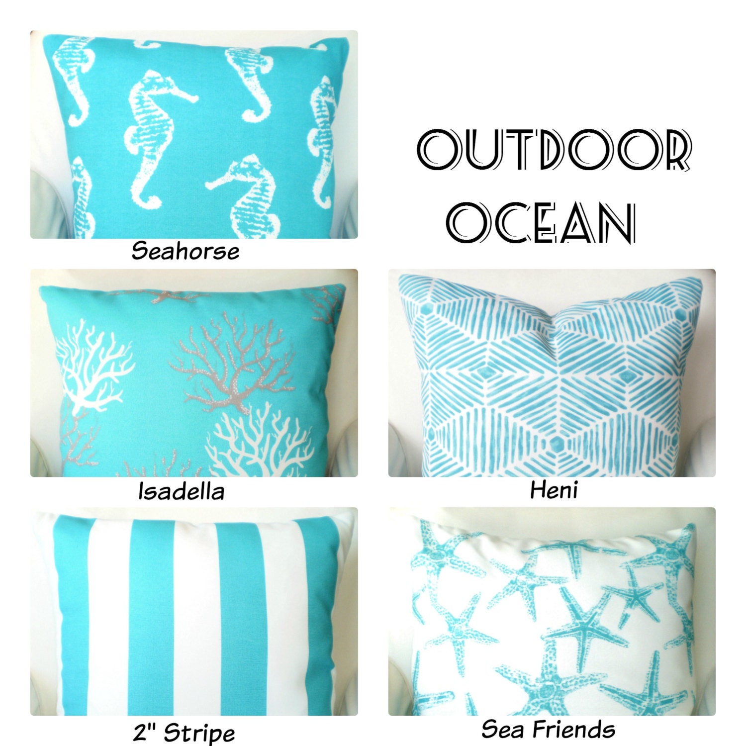 OUTDOOR Aqua Pillow Covers Beach Decor Throw by FabricJunkie1640
