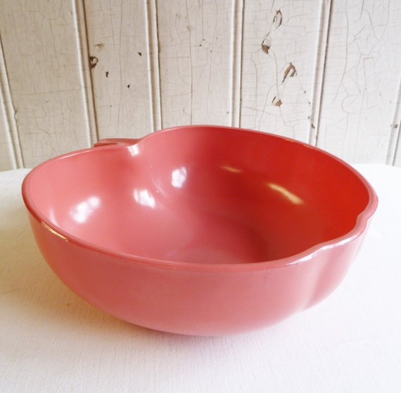Vintage Pink Hazel Atlas Orchardware Large Salad Bowl Apple