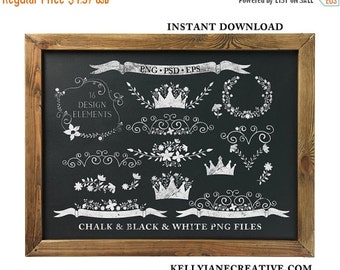 Floral Chalkboard Clipart / Laurel Clipart by KellyJSorenson