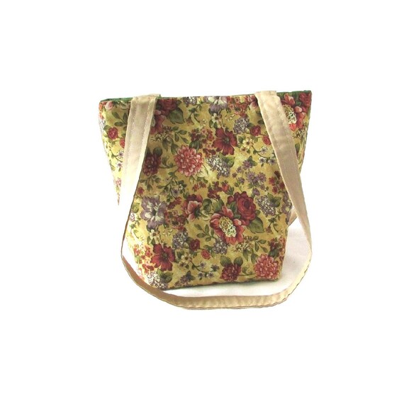 Floral Purse Small Fabric Bag Handmade Handbag Beige Cloth