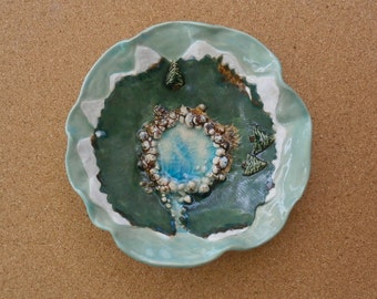 Ceramic pond with bridge Terrarium by BlueButterflyCrafts on Etsy