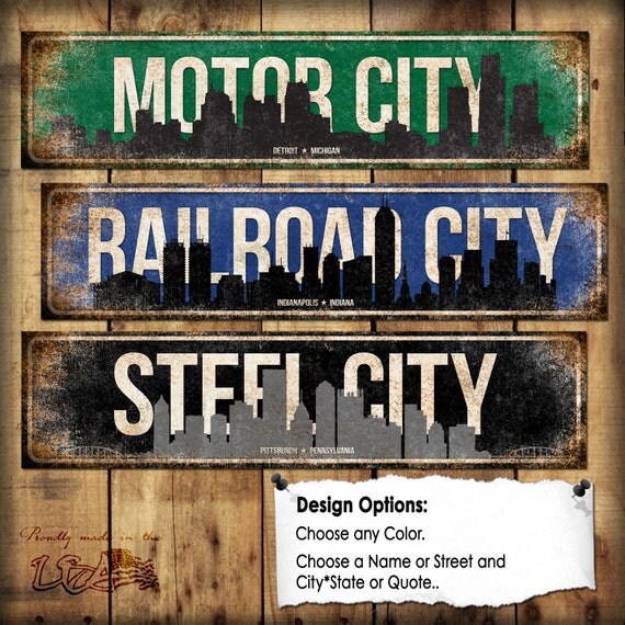 Custom City Skyline Sign // Metal Street Sign // 5.5 x