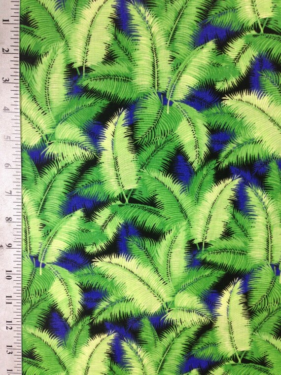 Palm Leaf print fabric by the yard Green leaves 100% Cotton