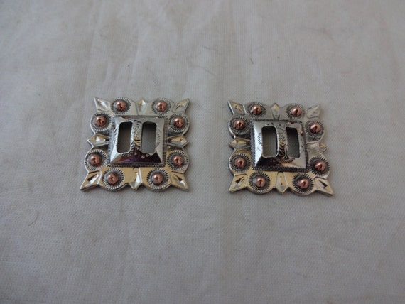 New Pair Slotted Square Conchos Pico Berry Antiqued Silver