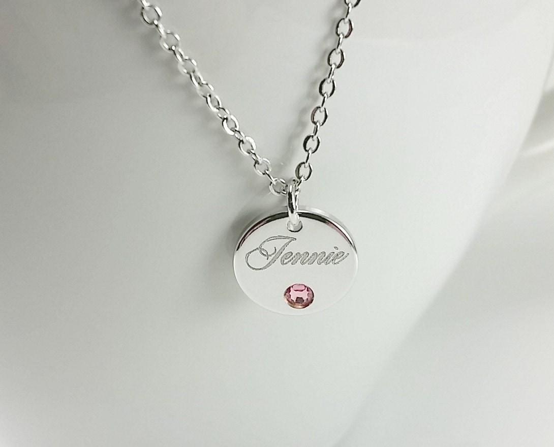 Personalized Round Birthstone Necklace Custom Name Jewelry