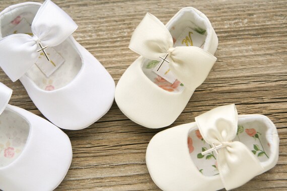 Ivory baptism shoes cross shoes white by MartBabyAccessories