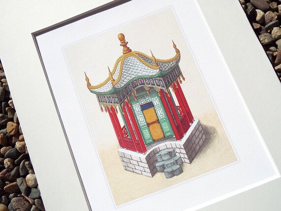 Chinoiserie Pagoda Architectural Drawing 4 by paperwords11 on Etsy
