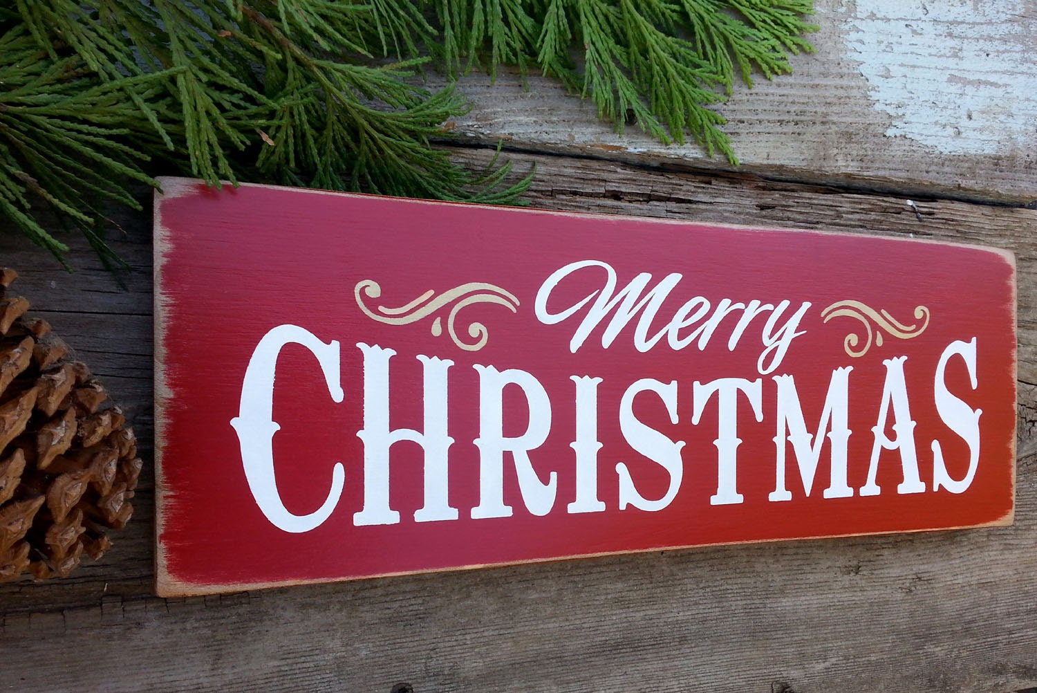 MERRY CHRISTMAS Wooden Sign. Painted Christmas Sign.