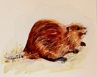 Beaver watercolor | Etsy