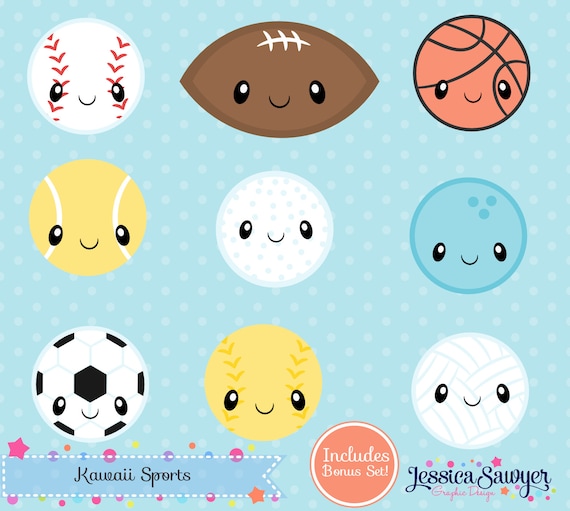 INSTANT DOWNLOAD, kawaii sports clipart and vectors for personal and ...