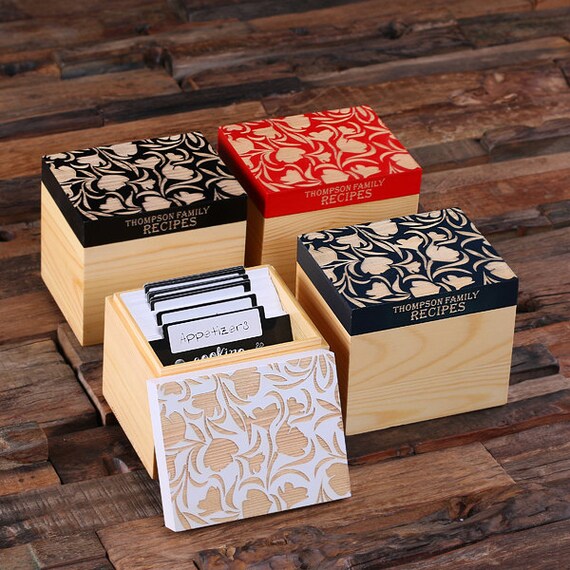 50 Recipe Cards Box Engraved with Dividers Labels