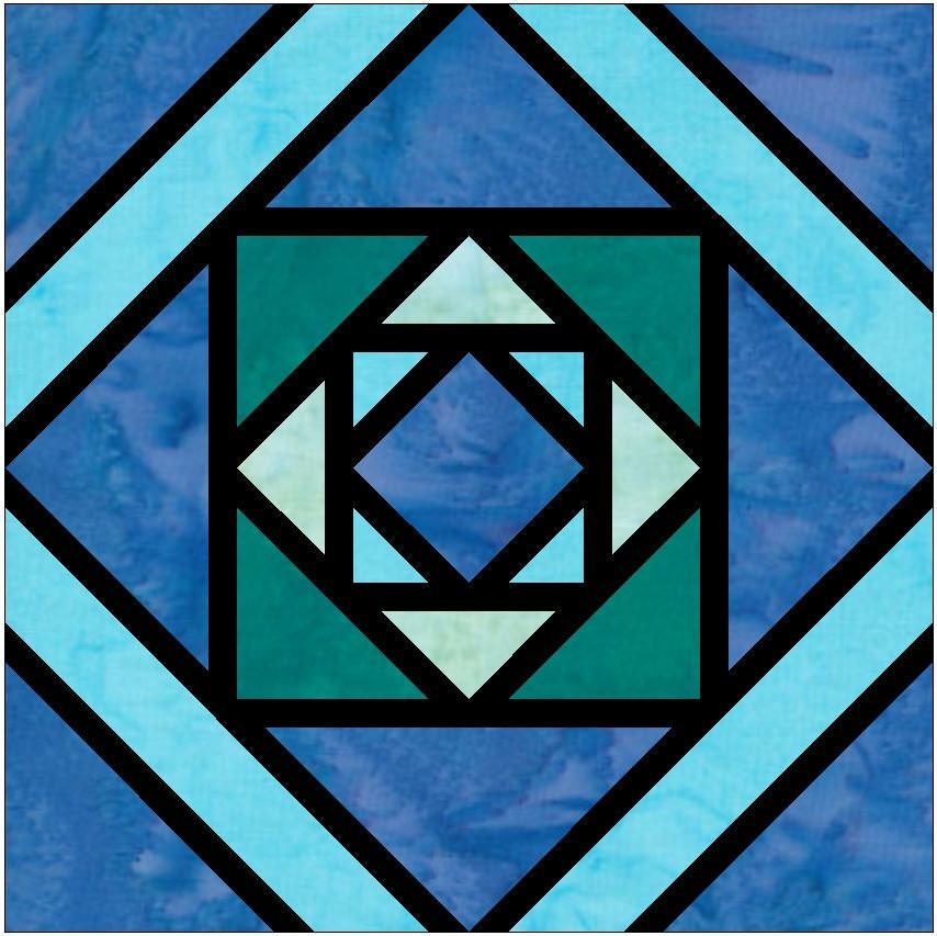 Stained Glass Diamond in a Square 7 Log Cabin Paper Piece