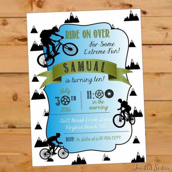 Bicycle Birthday Invite Bicycle Birthday Party Mountain