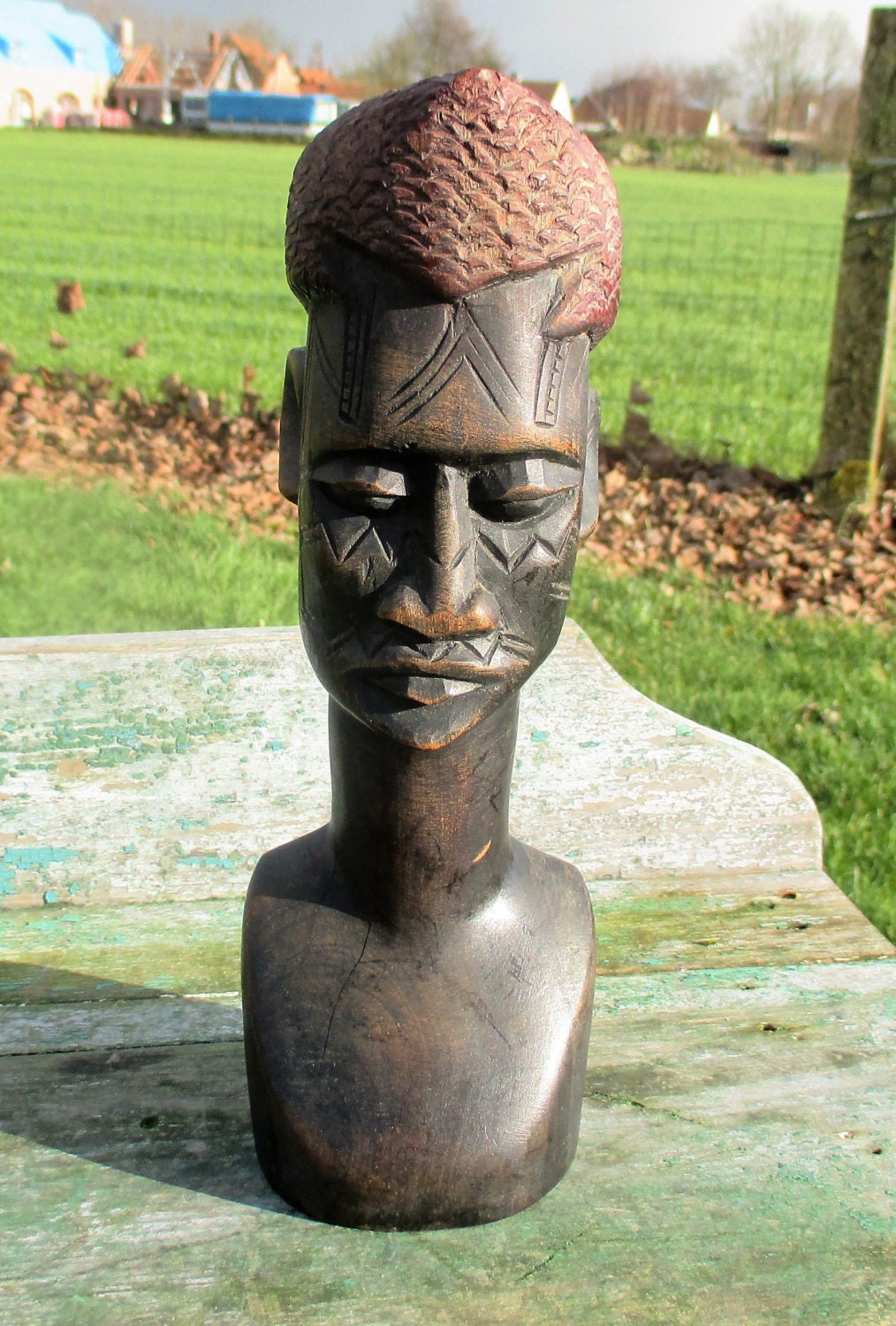 Vintage African Statue Hand Made Carved Wood Tribal Art Man