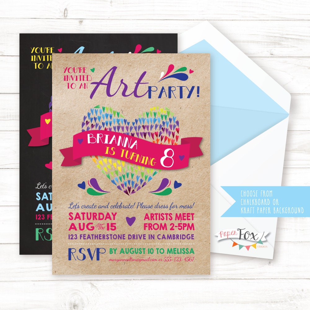 Art Party Invitation // Art Birthday Invitation by PaperFoxStudios