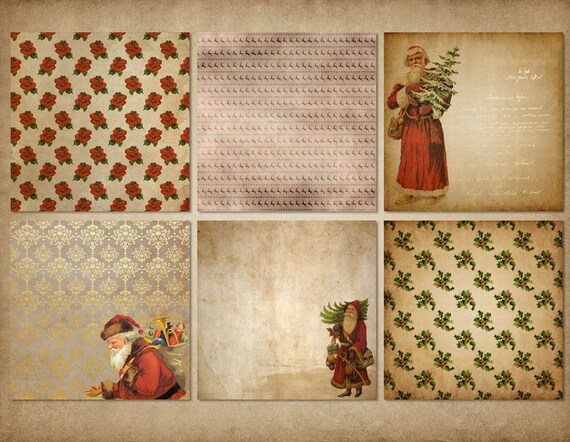 Antique Christmas Digital Paper Vintage by OriginsDigitalCurio