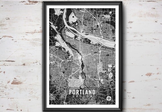 Portland Oregon Map with Coordinates by IdeateCreateStudio on Etsy