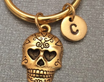 Sugar Skull Keychain Sugar Skull Key Ring Skull with Heart