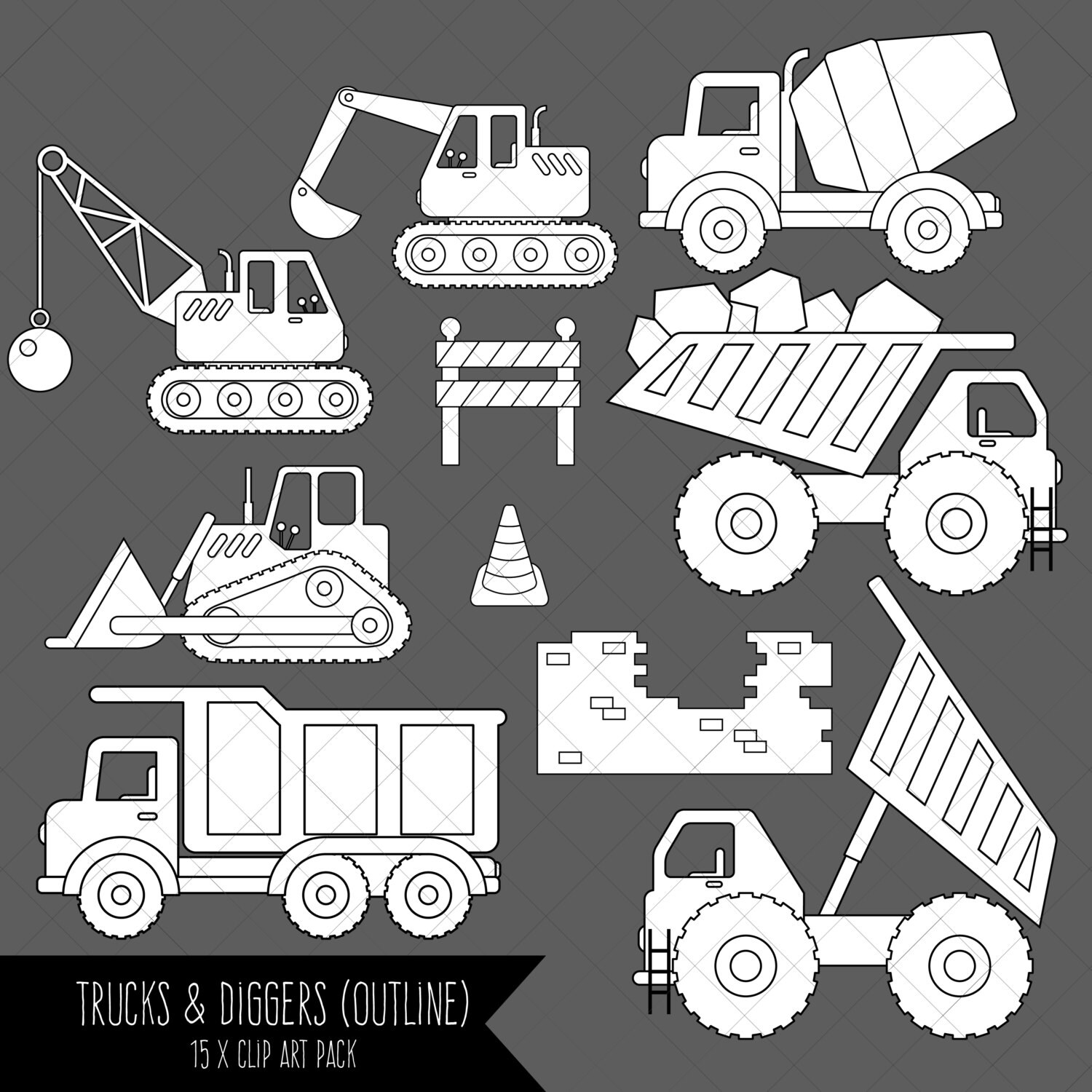 Trucks and Diggers Clipart / Construction Clipart / Digital