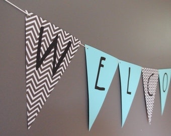 Items similar to Chevron Print Paper Pennant Banner in Yellow and ...