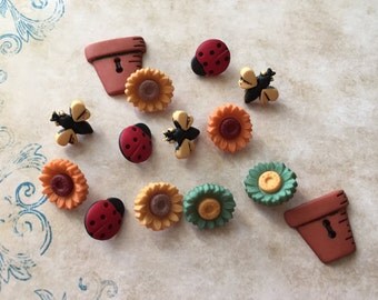 Flower pot buttons | Etsy