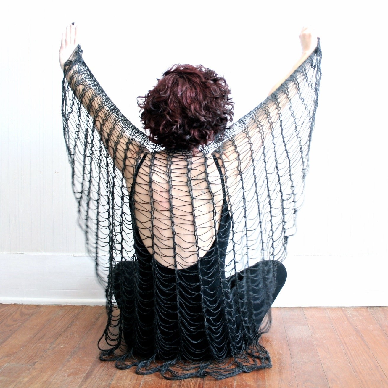 cobweb lace knit summer shawl // large tattered spiderweb