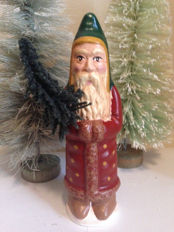 Folk Art Chalkware Belsnickle Santa from Chocolate Mold Red